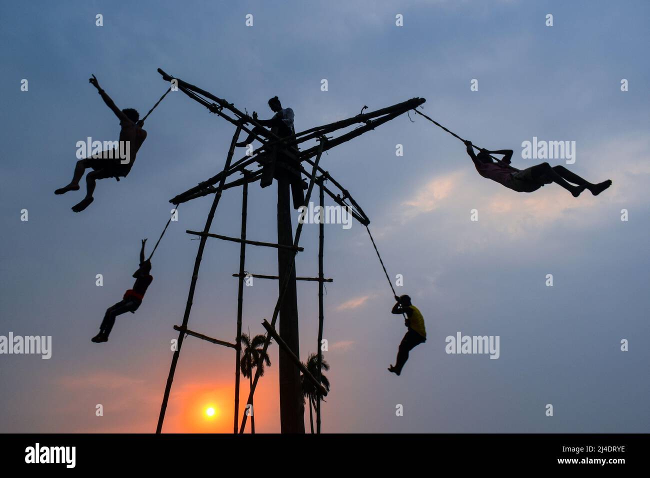 Kolkata, India. 14th Apr, 2022. Hindu devotees hang on ropes performs ...