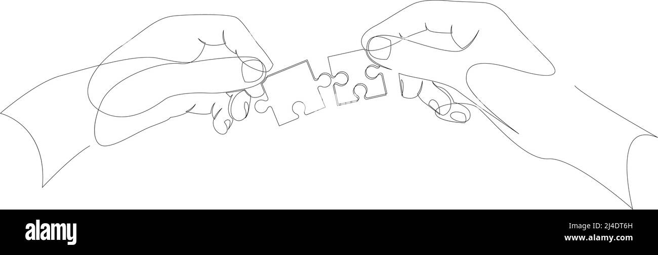 continuous line drawing of hands solving jigsaw puzzle Stock Vector ...