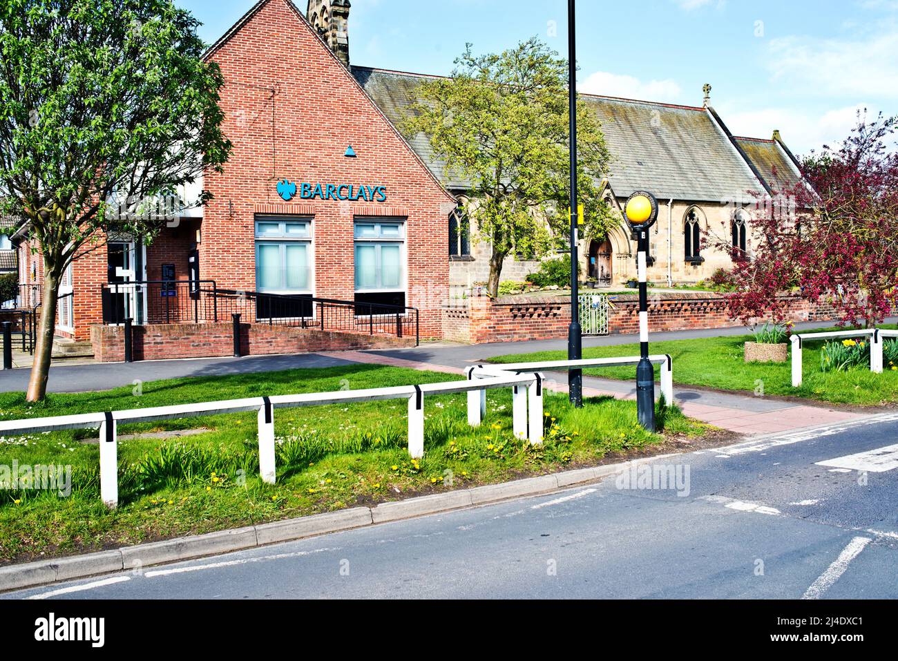 Barclays bank and St Marys Church, Haxby, North Yorkshire, england ...