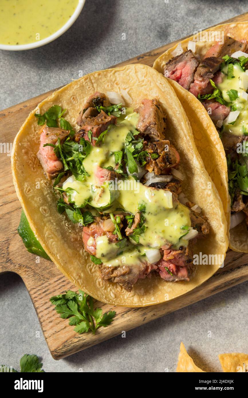 Homemade Mexican Steak Steet Tacos with Cilantro and Onion Stock Photo ...