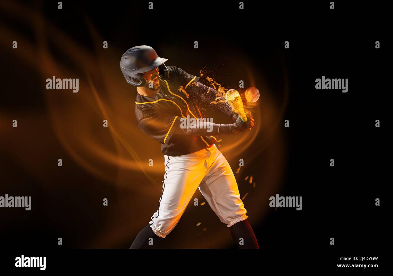 Professional baseball player in sports equipment training alone ...