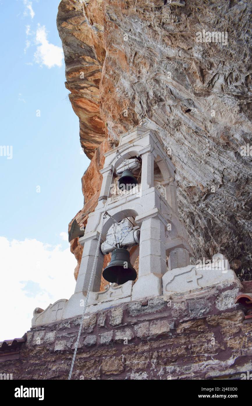 Small bell tower of a greek church (Panagia Elonis or Elona) inside a ...