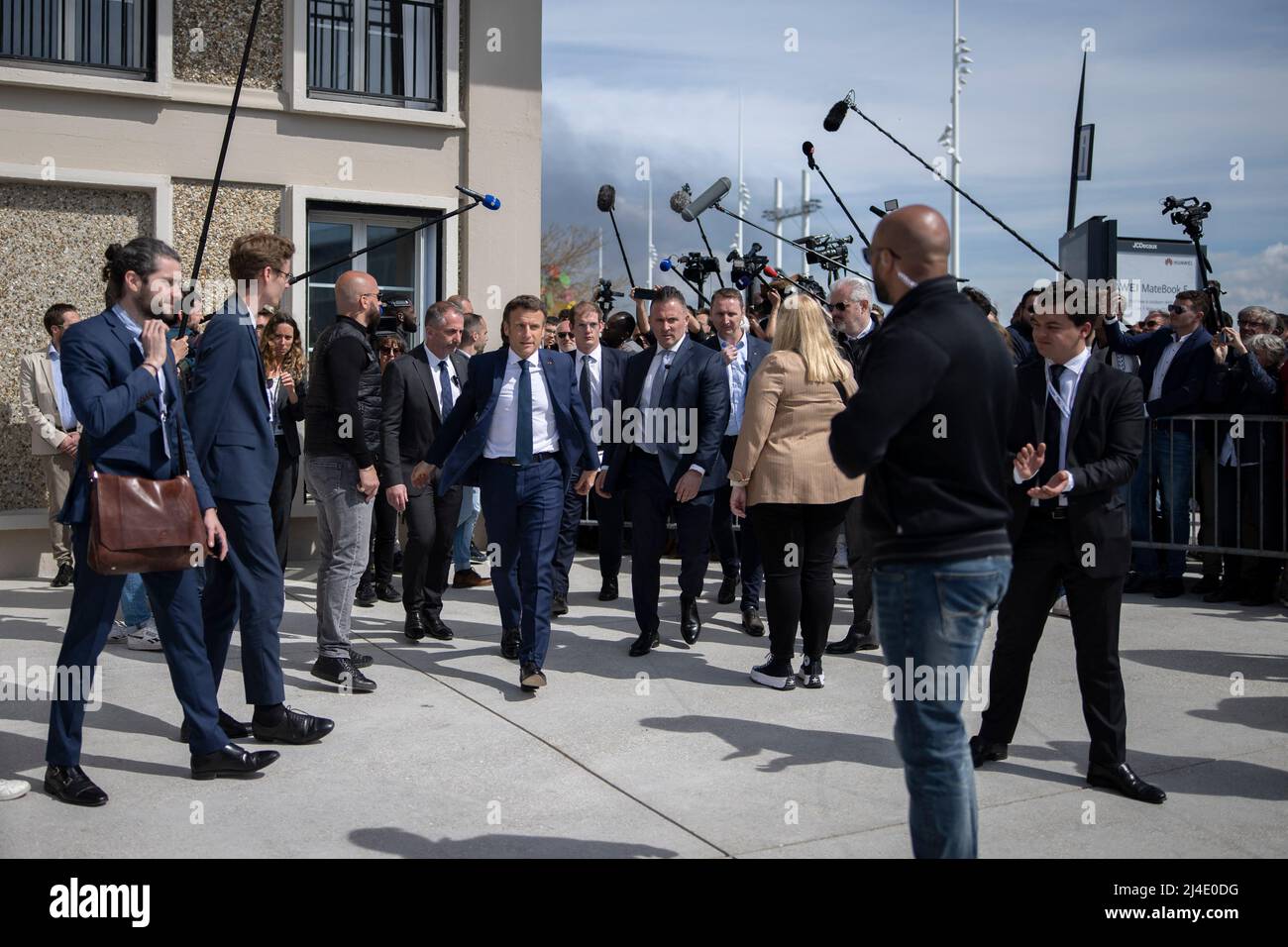 French President Emmanuel Macron leaves the Muma (André-Malraux Museum ...