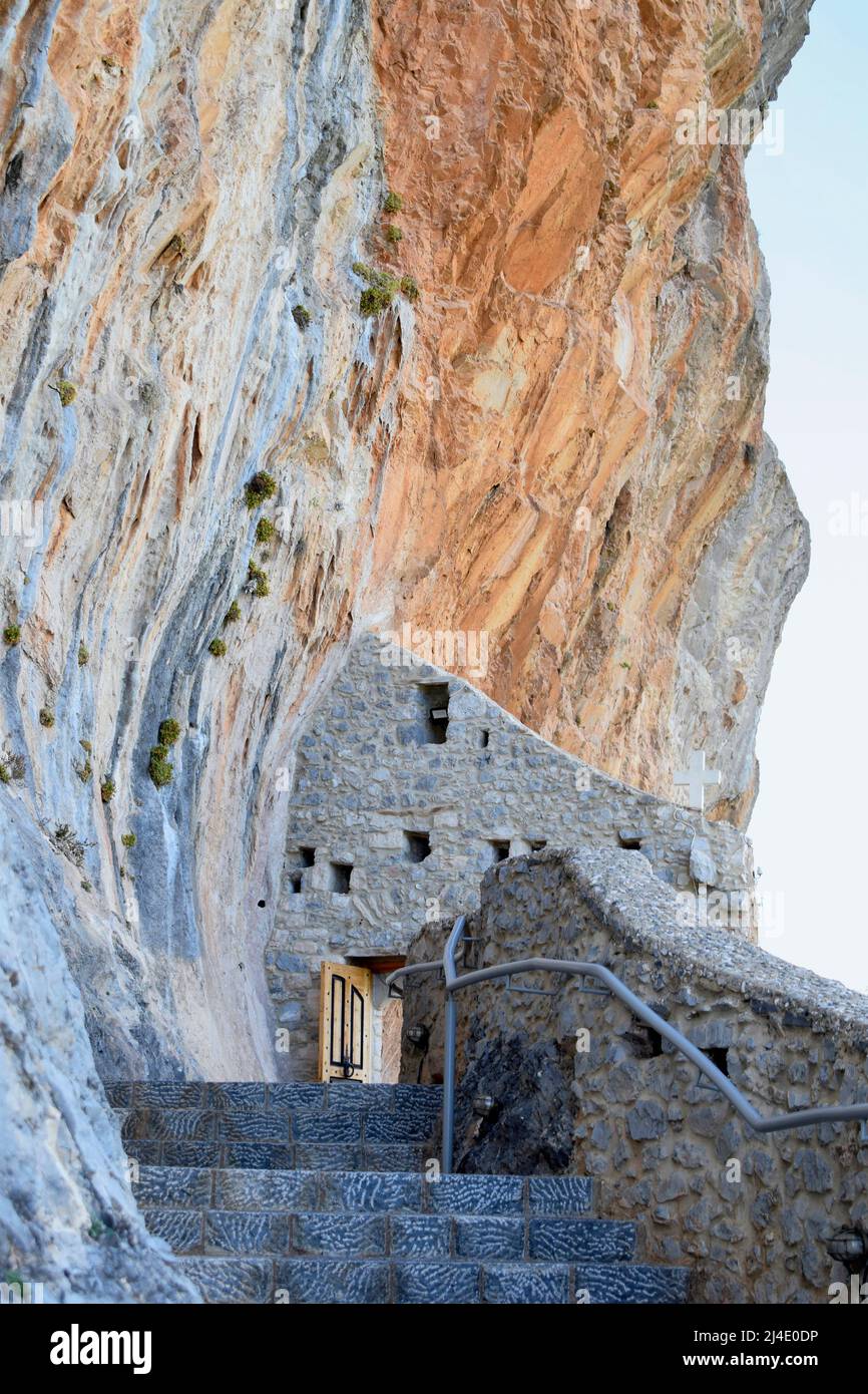 Entrance of a greek monastery (Panagia Elonis or Elona) located at a ...