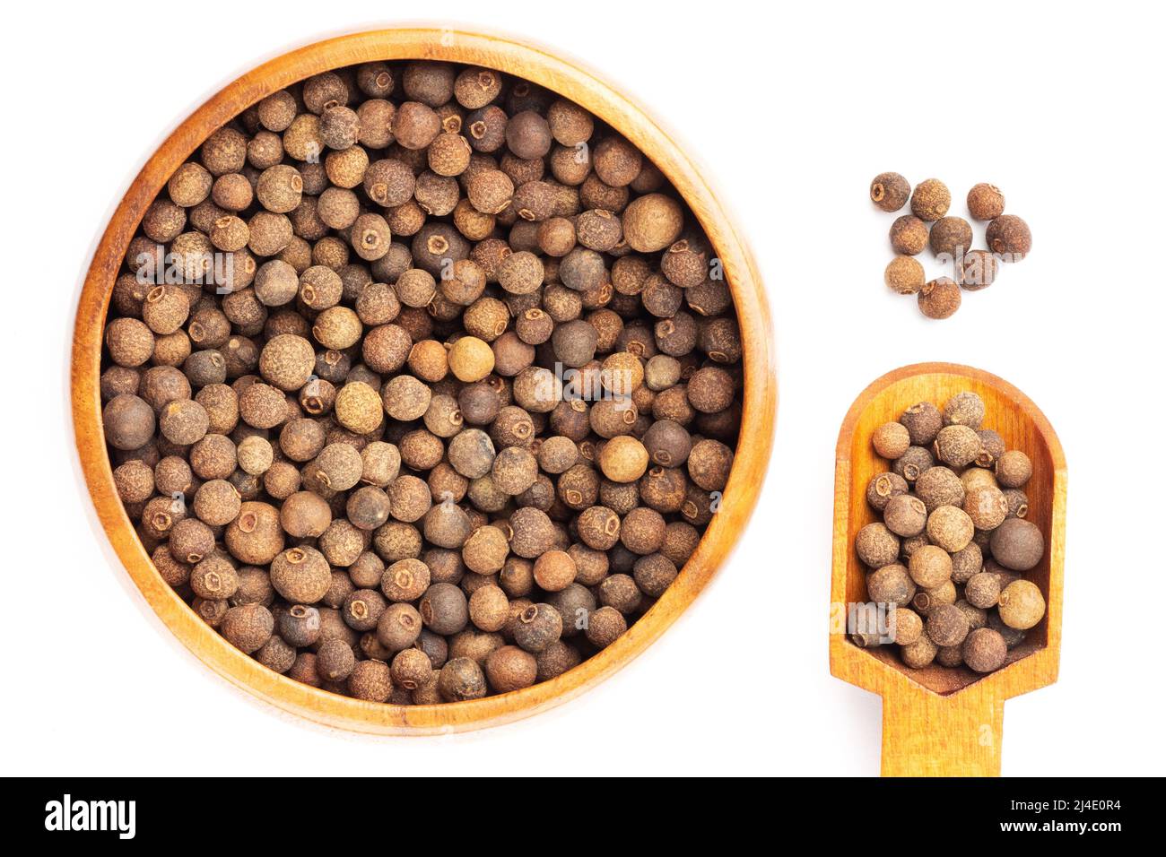 Spice Allspice (Jamaica pepper, Pimento) in wooden scoop, bowl and ...