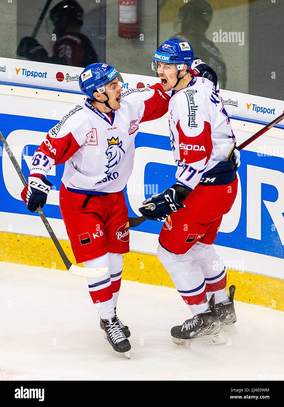 Chomutov, Czech Republic. 14th Apr, 2022. Jan Hladonik, left, and Adam ...