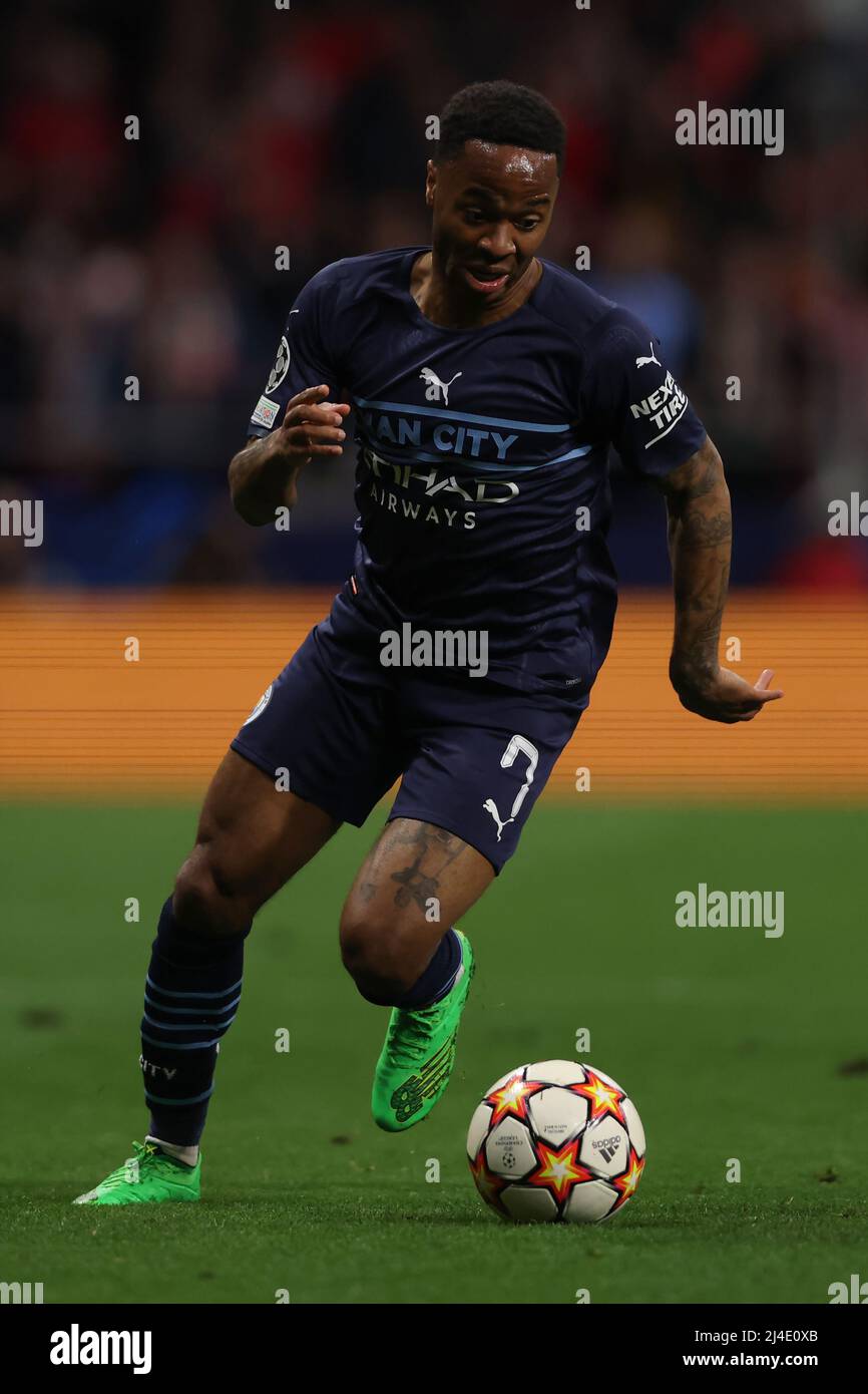 Madrid, Spain, 13th April 2022. Raheem Sterling of Manchester City ...