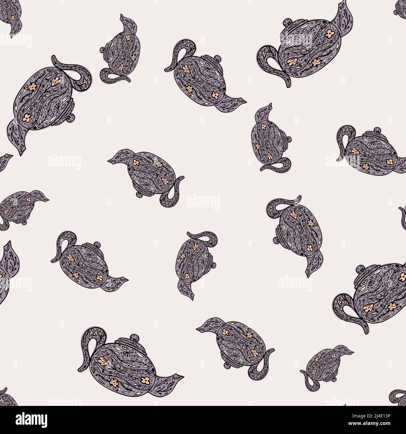Seamless pattern with cute teapots. Background of doodle kettle ...