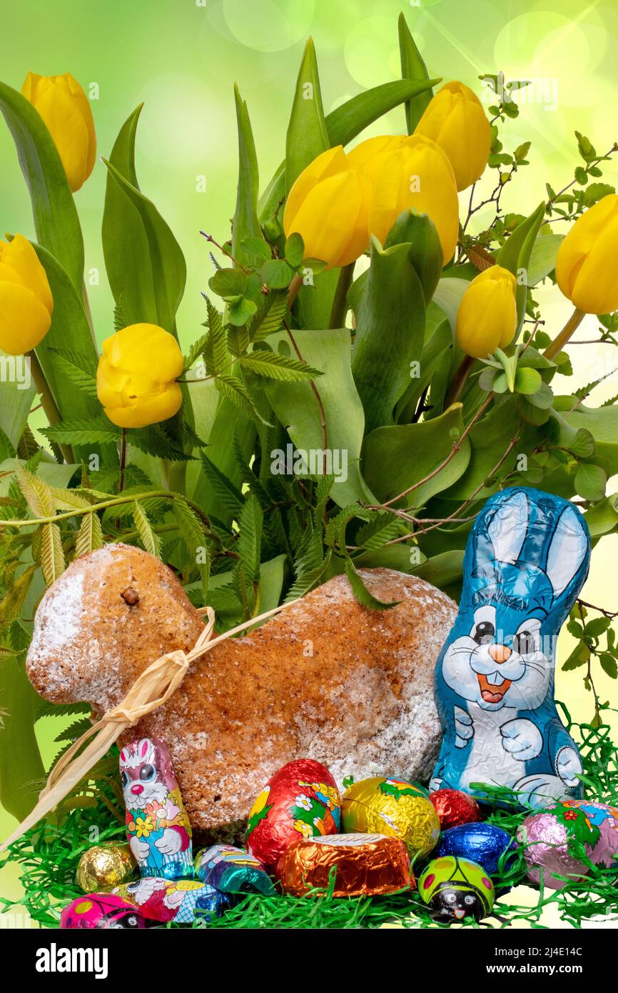 Easter card template. A traditional Easter lamb cake with ribbon and an ...