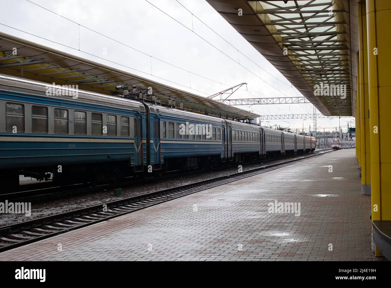 Belarus, Minsk - 20 march, 2022: Trains at the railway station close up ...