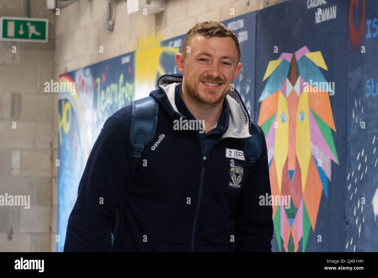 Josh Charnley #2 of Warrington Wolves arrives at The Halliwell Jones ...