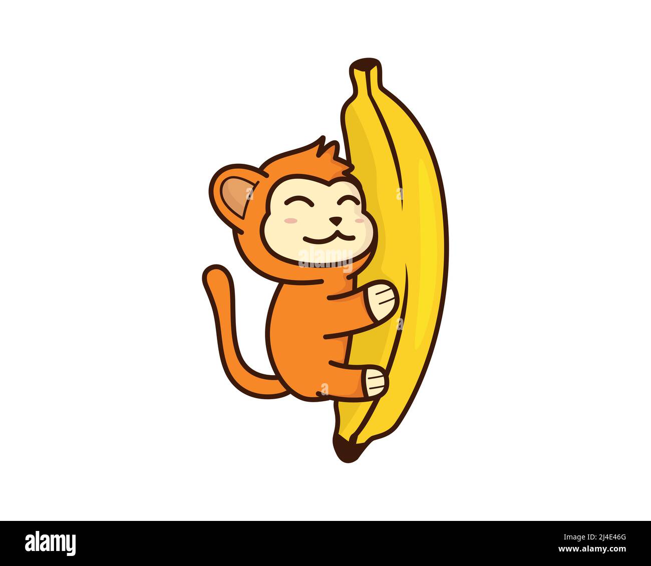 Cute and Sweet Monkey Hugging a Banana Illustration Vector Stock Vector ...