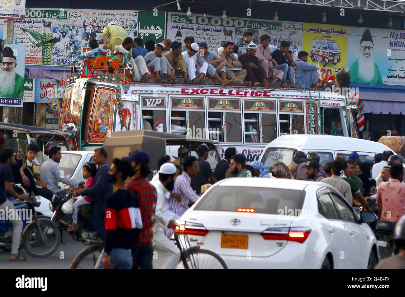 Passengers travelling on an overloaded bus as the short of public ...