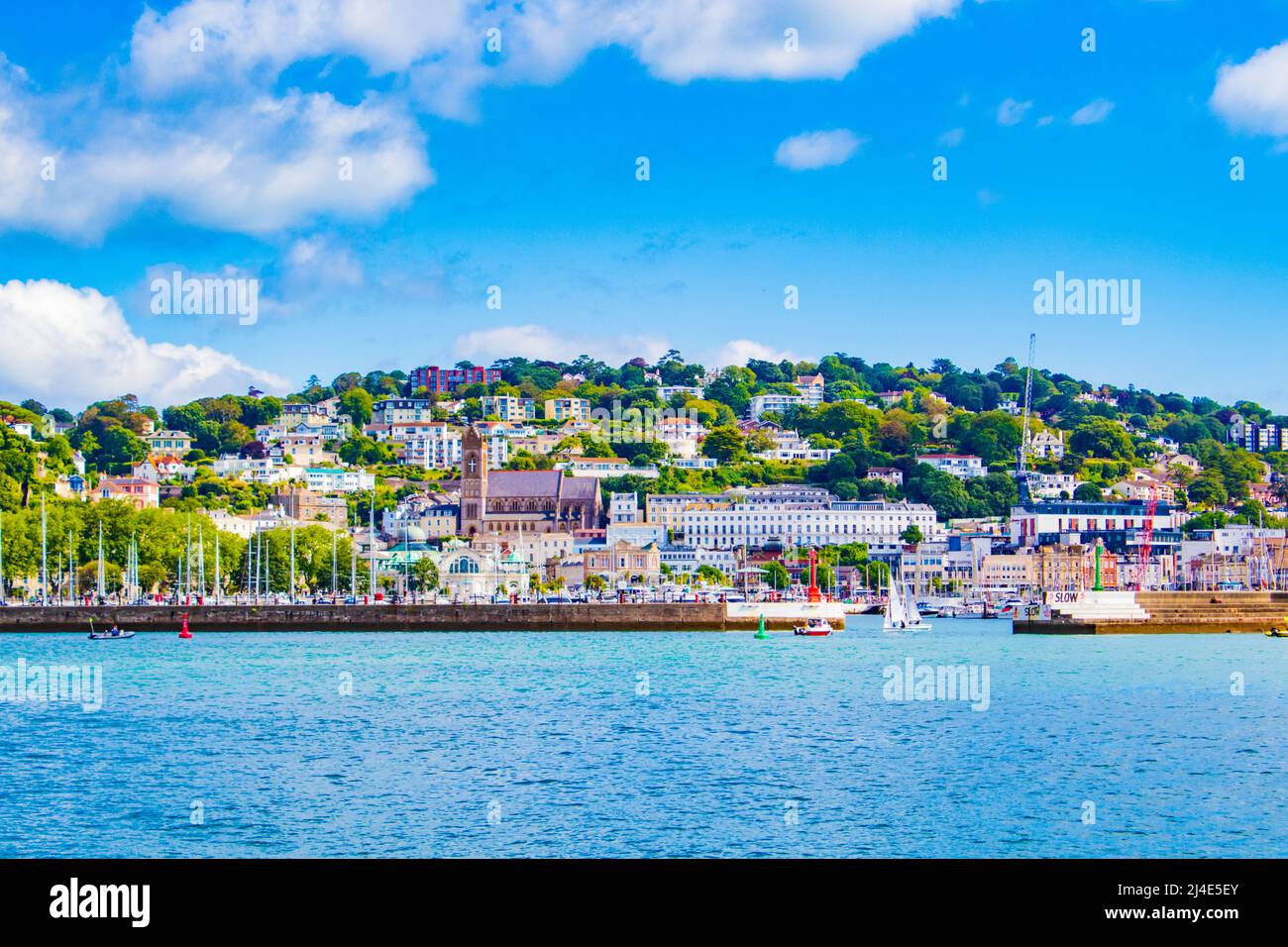 Panoramic view of the seaside town of Torquay on the English Riviera in ...