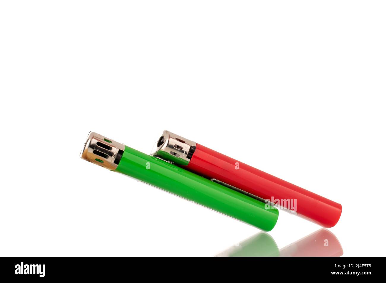Two colored lighters, macro, isolated on a white background Stock Photo ...