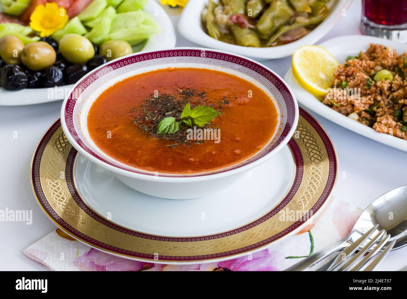 Traditional Turkish Ramadan Dinner iftar Table with soup,beginning meal ...