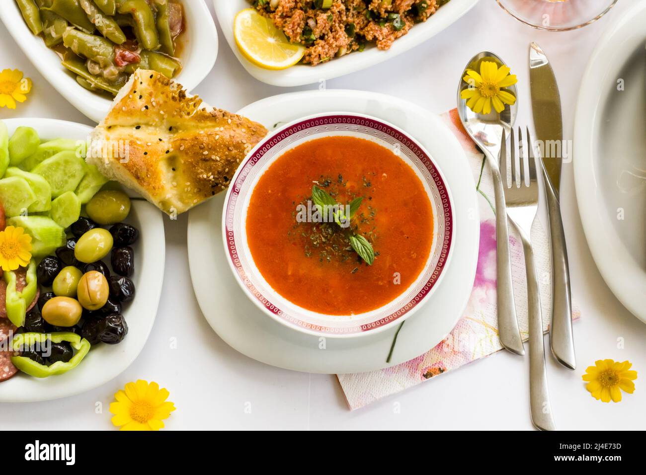 Traditional Turkish Ramadan Dinner,Iftar Table with soup and sliced ...