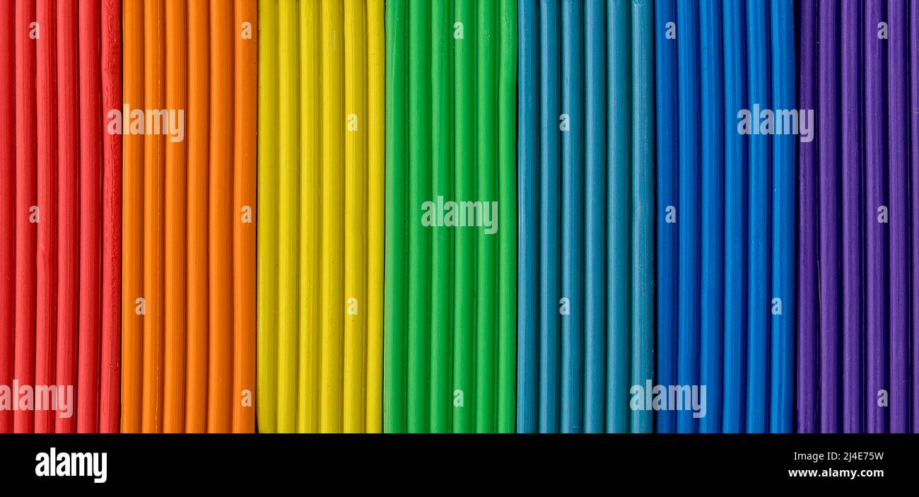 Beautiful background of colorful strips of plasticine. Rainbow ...