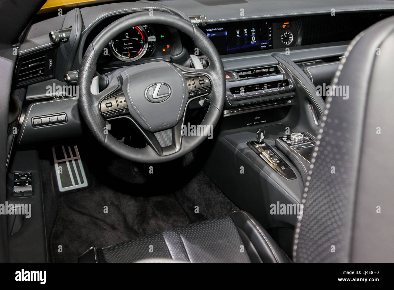 NEW YORK, NY, USA - APRIL 13, 2022: Lexus LC500 convertible interior ...