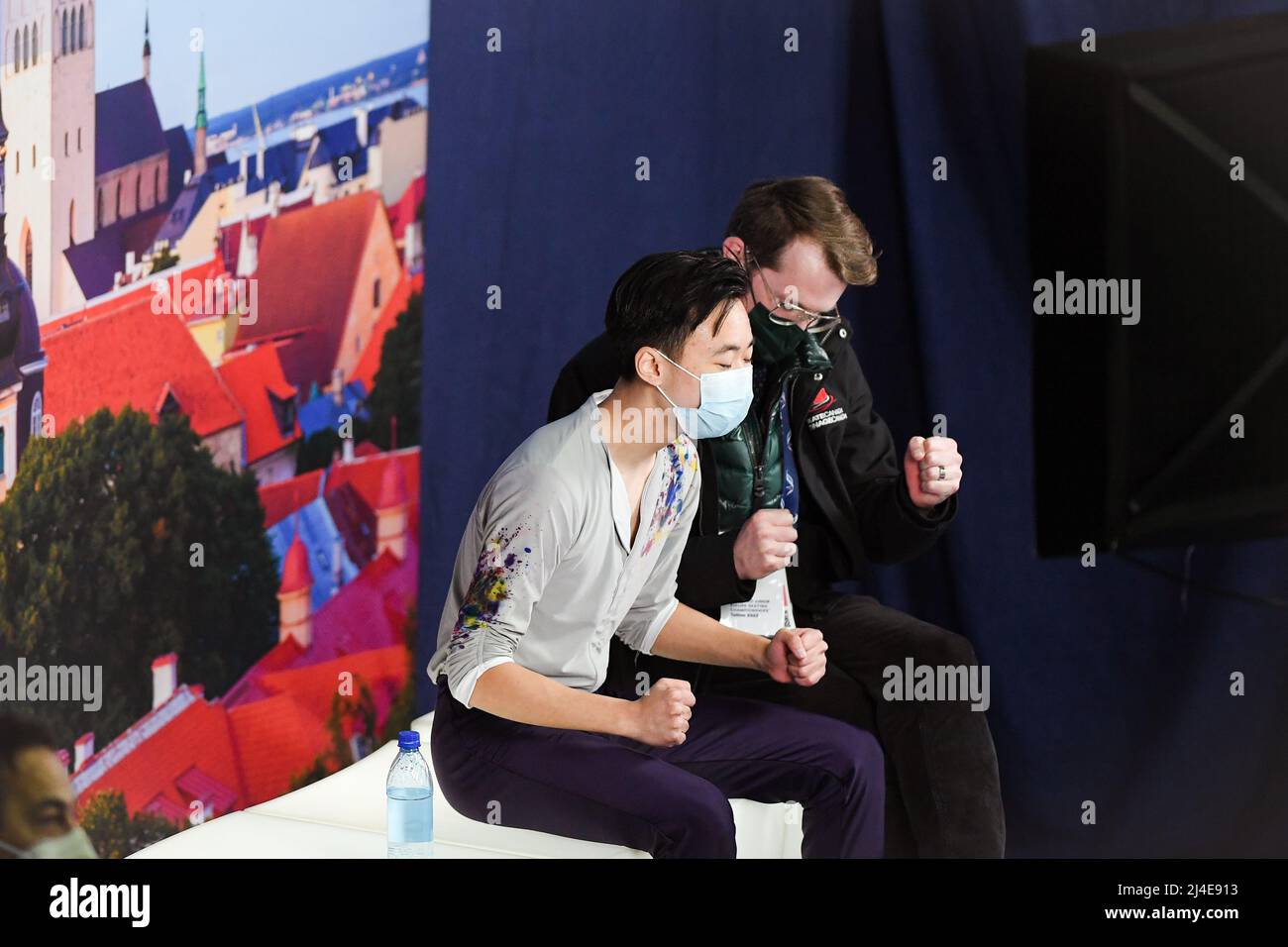 Tallinn, Estonia. 14th Apr 2022. Wesley CHIU (CAN), at Kiss & Cry ...