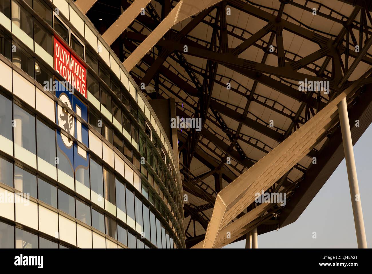 Lyon, France. 14th Apr, 2022. A general view (GV) of Groupama Stadium ...
