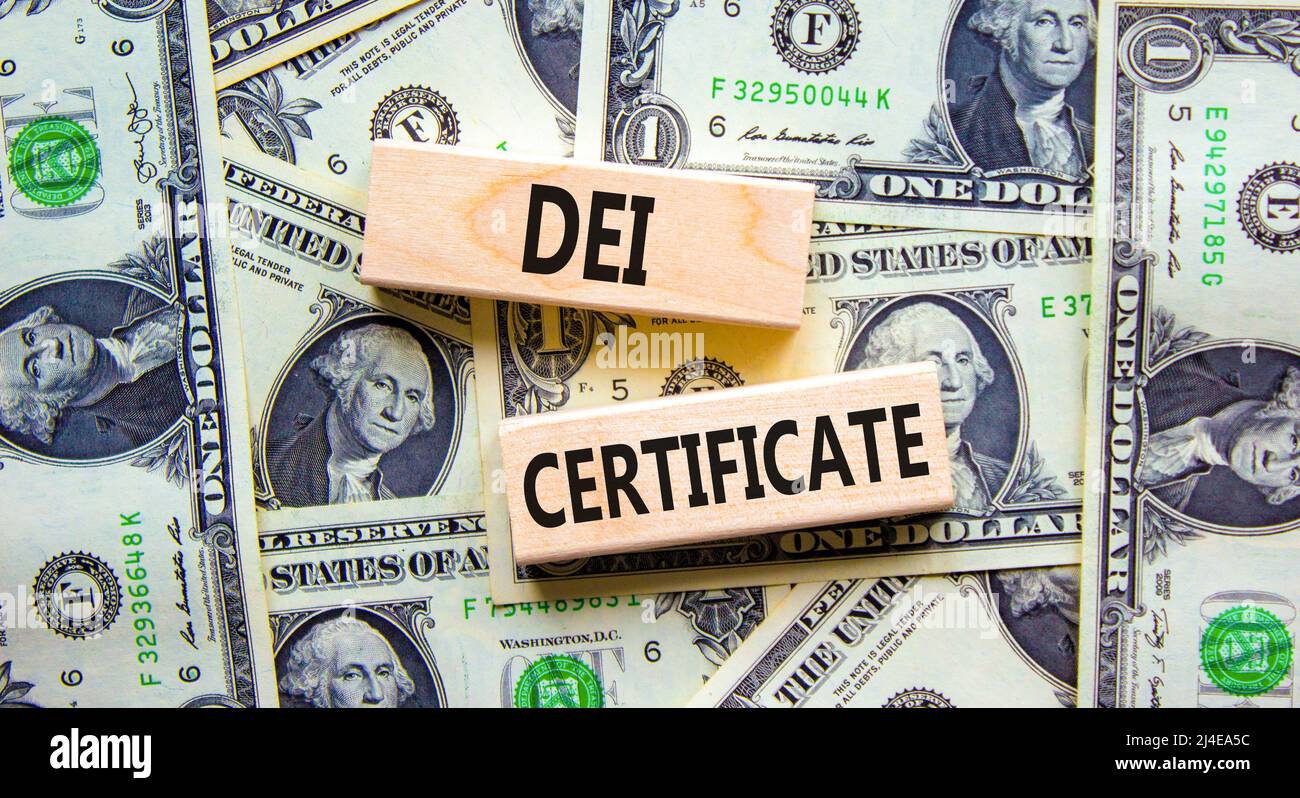 DEI diversity equity inclusion certificate symbol. Blocks with words ...