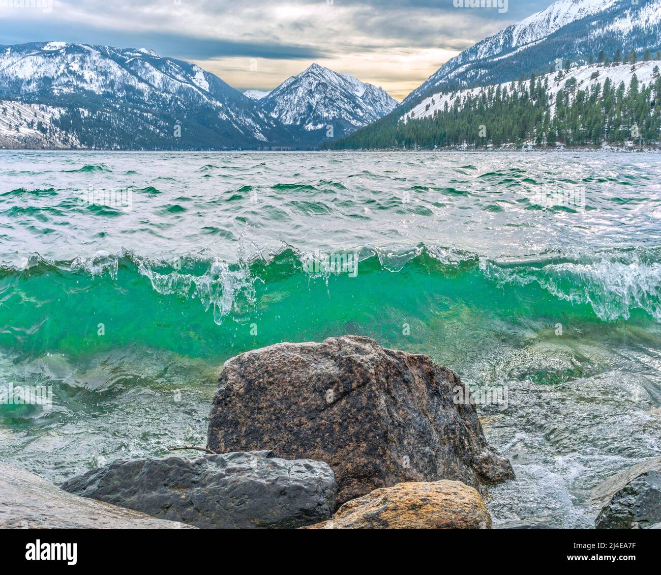 Wind and waves, Wallowa Lake and the Wallowa Mountains, Oregon Stock ...