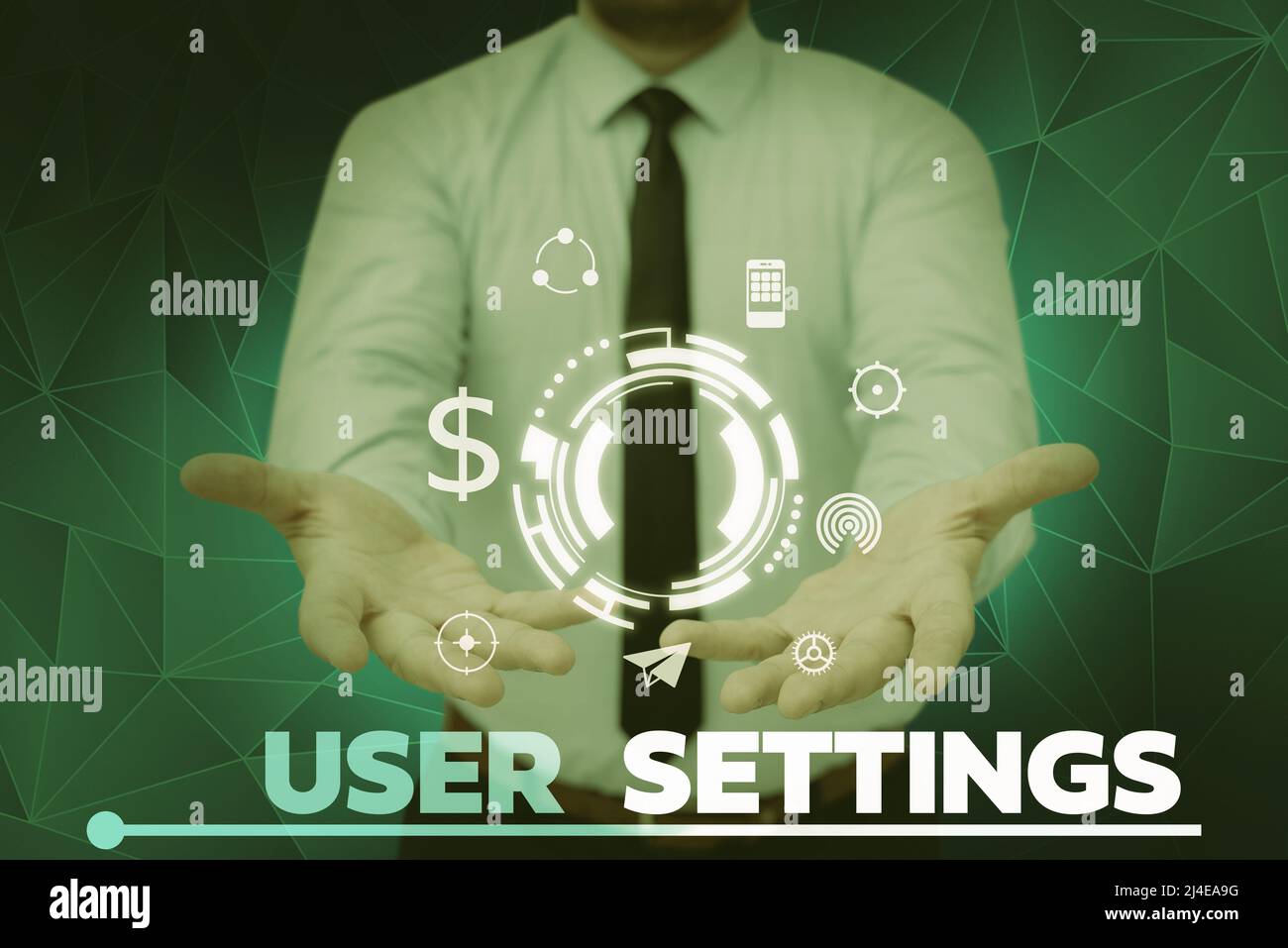 Conceptual display User Settings. Word Written on Configuration of appearance Operating System ...