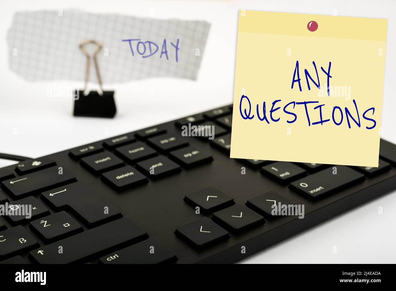 Hand writing sign Any Questions. Concept meaning Clueless Blank face ...