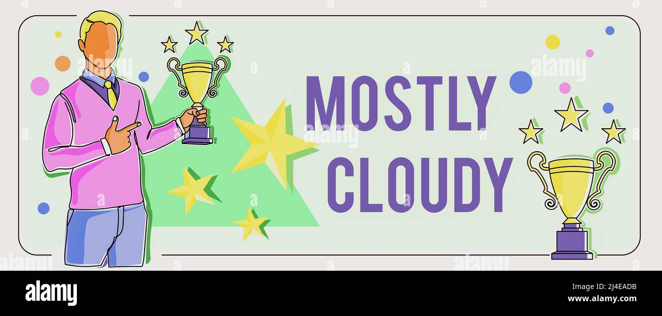 Hand writing sign Mostly Cloudy. Business concept Shadowy Vaporous ...