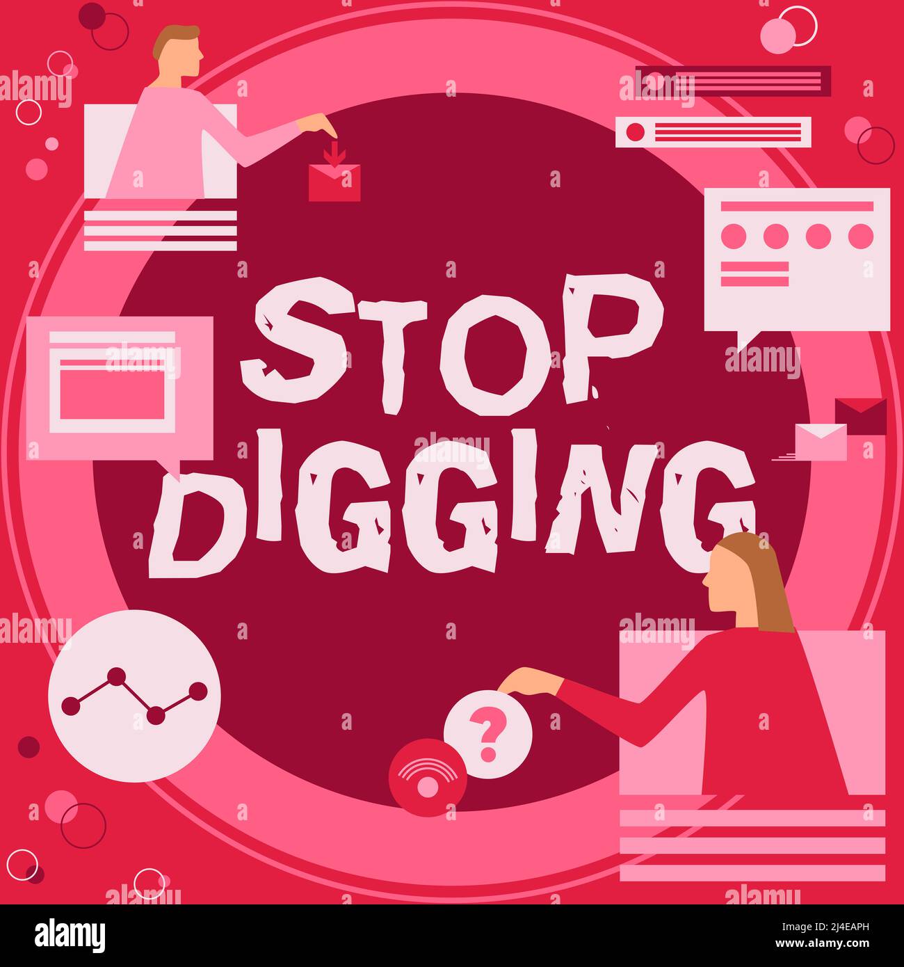 Text caption presenting Stop Digging. Business overview Prevent Illegal ...