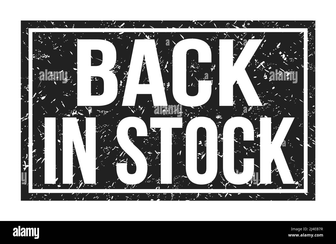 BACK IN STOCK, words written on black rectangle stamp sign Stock Photo ...
