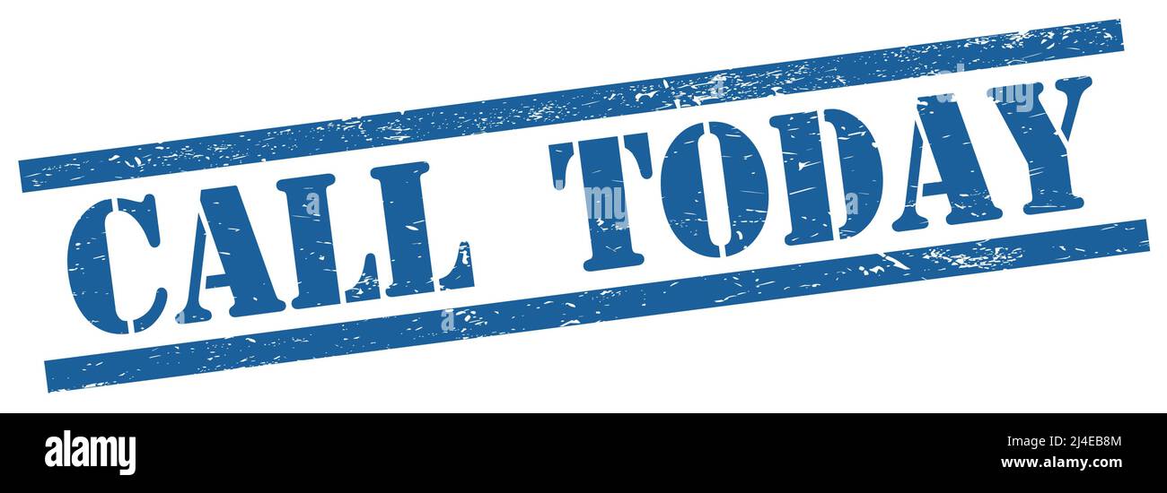 CALL TODAY text on blue grungy rectangle vintage stamp Stock Photo - Alamy