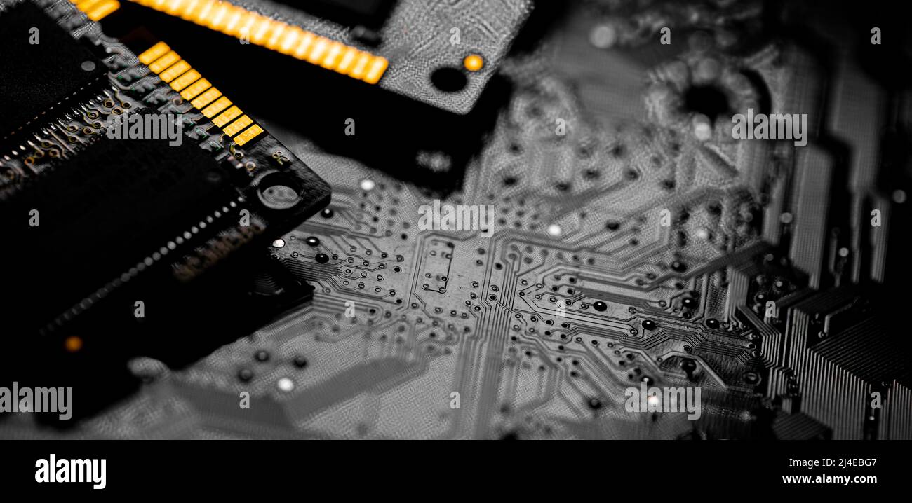 Macro Close Up Of Computer Ram Chip Random Access Memory Chip Slot For