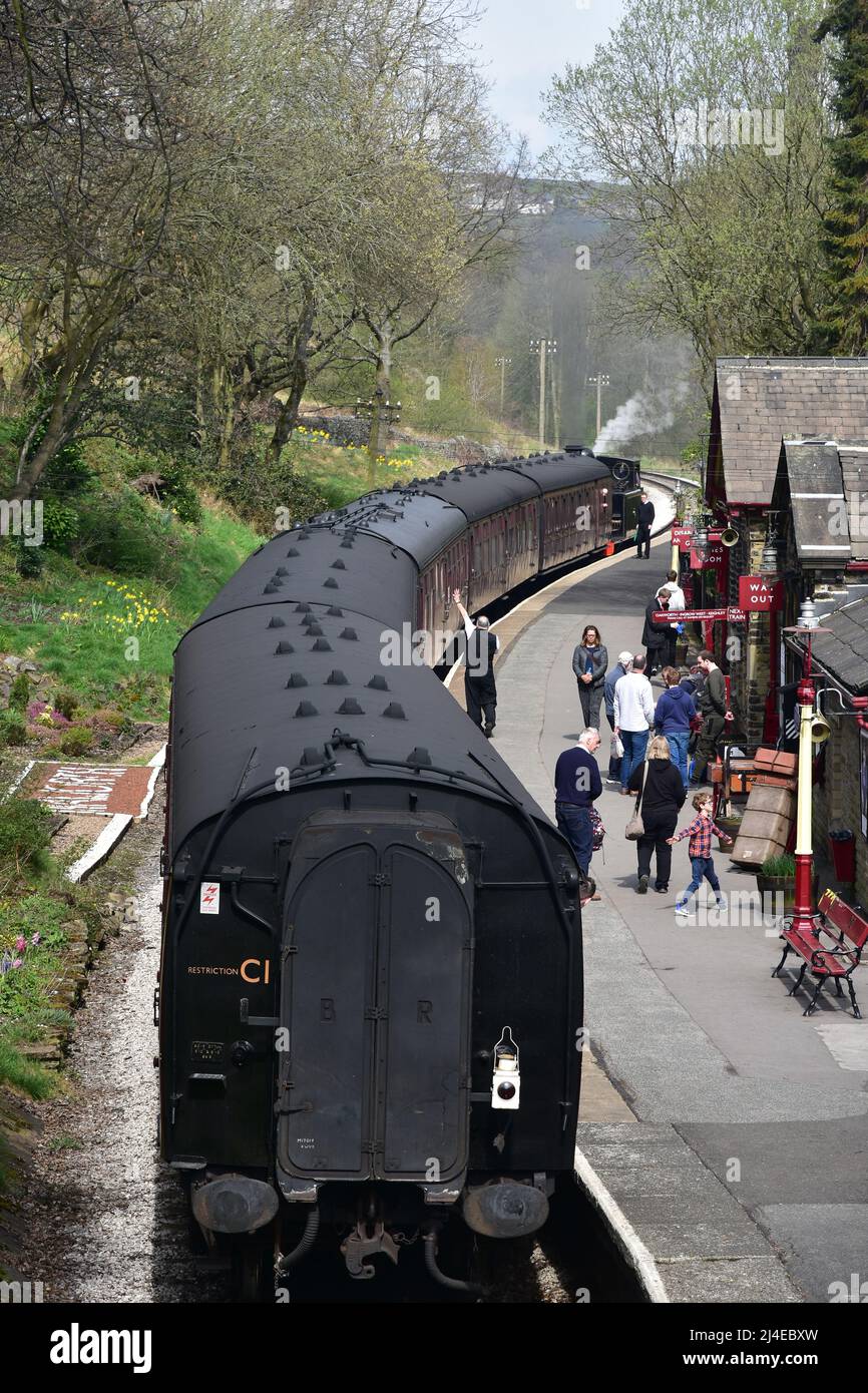 Steam train, Haworth railway station, K.W.V.R, West Yorkshire Stock ...
