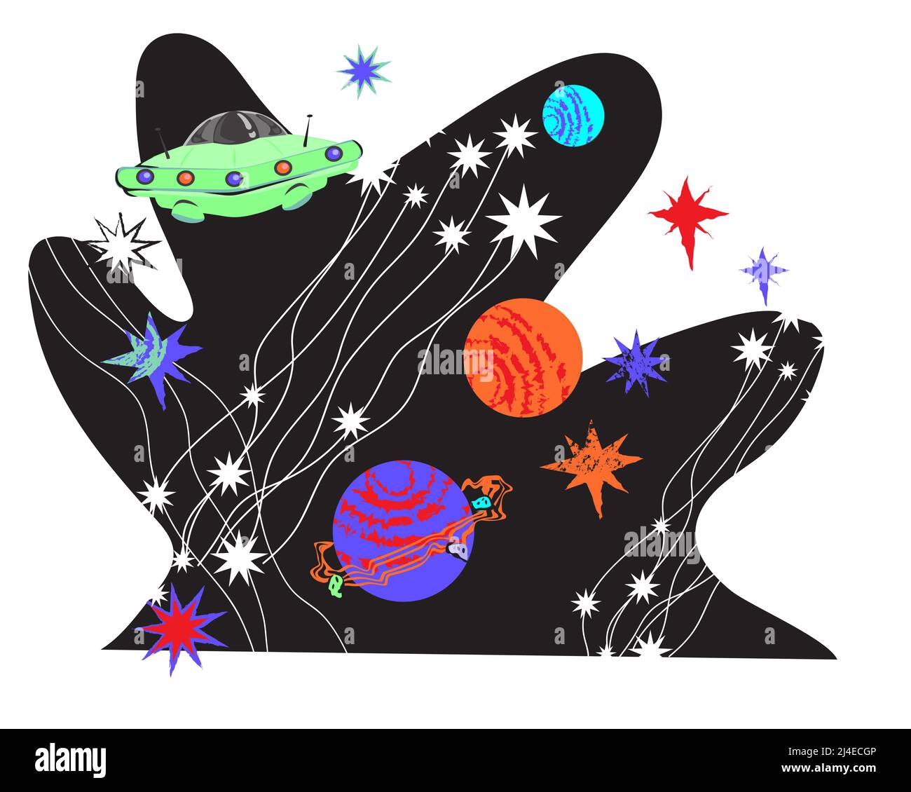 Space thematic decorative element with UFO alien fantasy spaceship ...