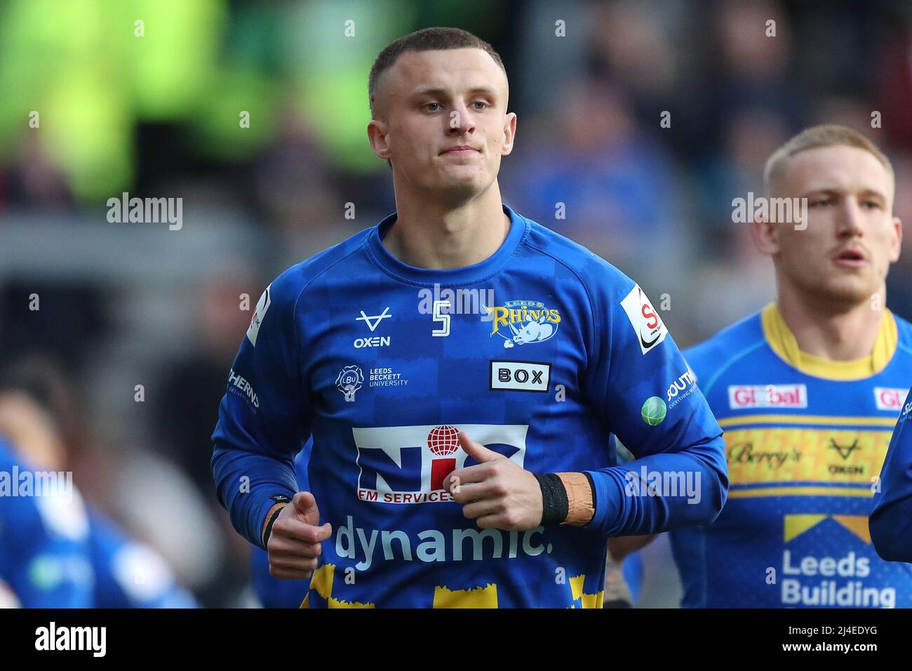 Ash Handley (5) of Leeds Rhinos during the pre match warm up Stock ...
