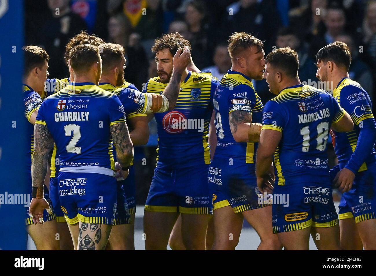 Toby King #4 of Warrington Wolves celebrates his try Stock Photo - Alamy