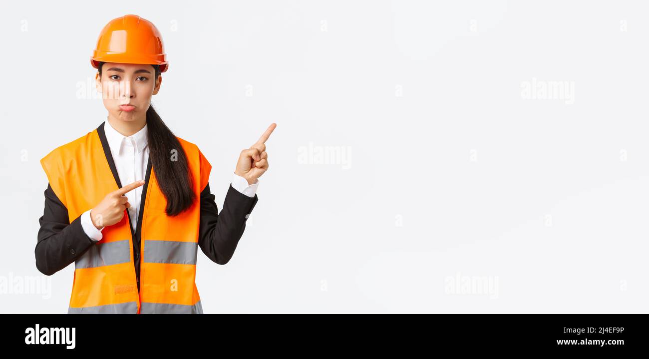 Building, construction and industrial concept. Upset and disappointed ...