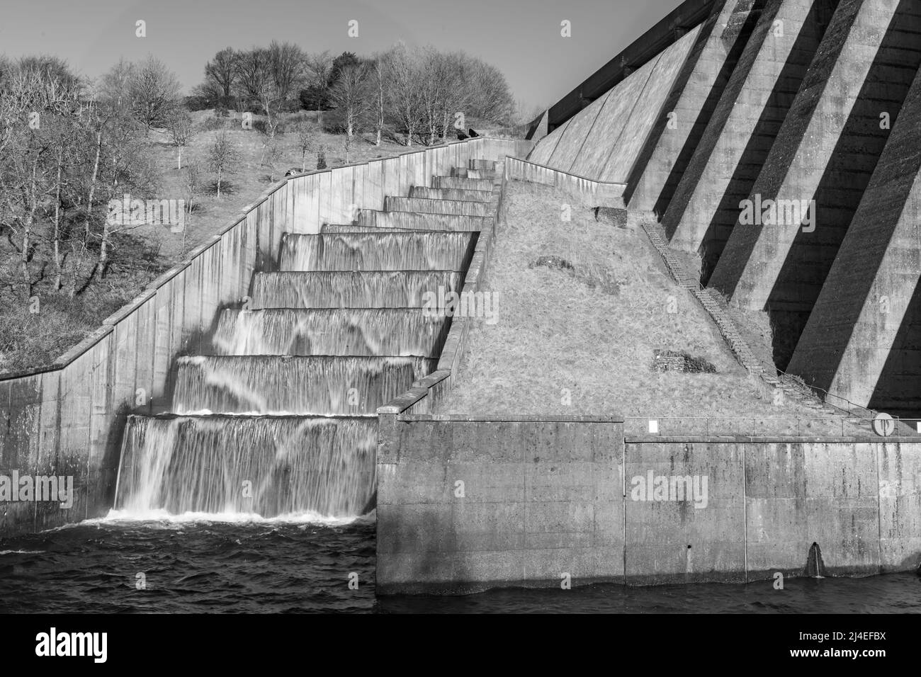 Long exposure of the waterfalls flowing over Wimbleball dam in Somerset ...