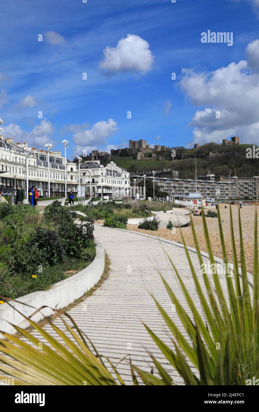 The regenerated beach front in Dover, with the Castle beyond, in SE ...
