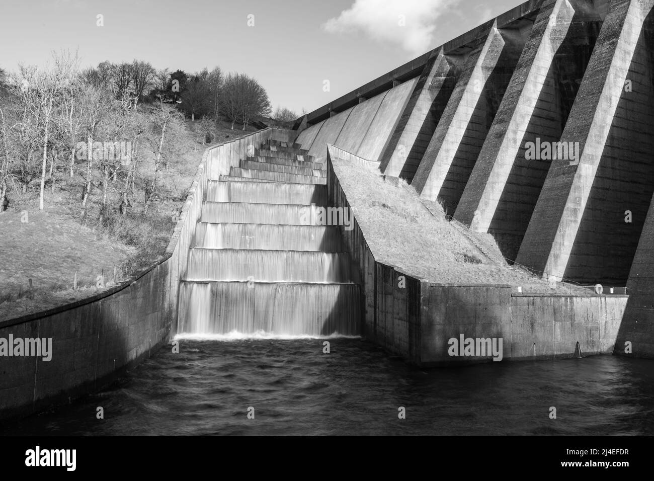 Long exposure of the waterfalls flowing over Wimbleball dam in Somerset ...