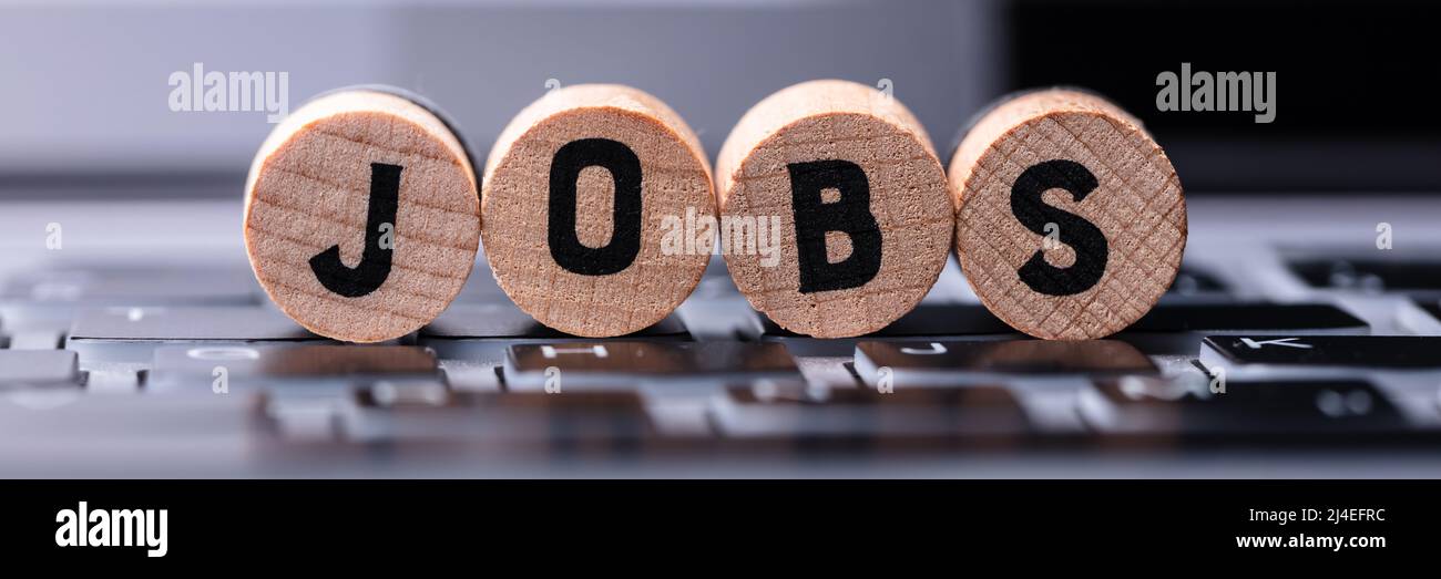 Close-up Of Jobs Text On Wooden Blocks Over Keyboard In Office Stock ...