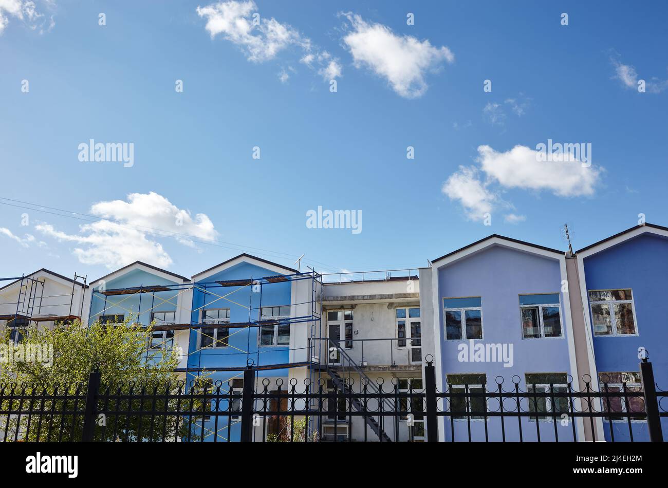 The progress of construction of the kindergarten building. Modern ...