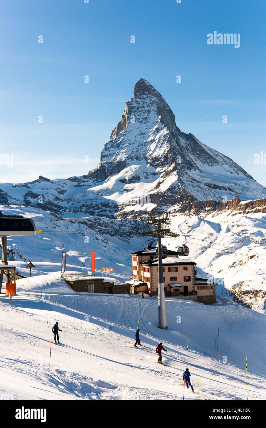Winter mountain landscape. Snowy mountain Matterhorn during the day in ...
