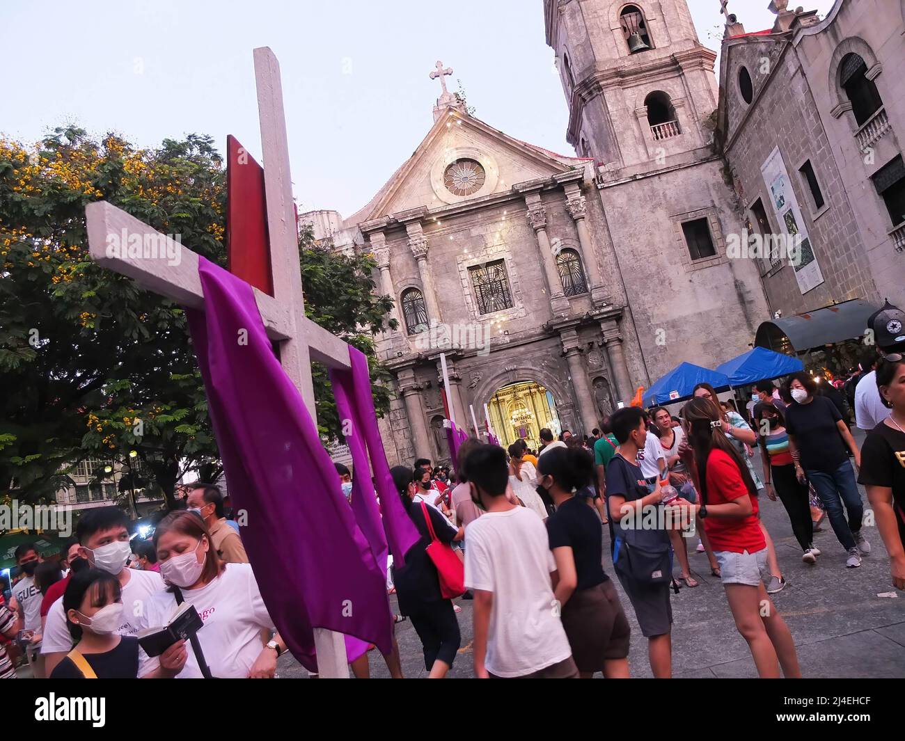 Manila, Philippines. 14th Apr, 2022. Wooden crosses are installed ...