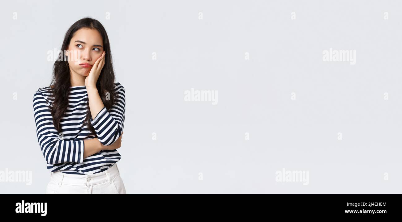Lifestyle, people emotions and casual concept. Annoyed reluctant asian ...