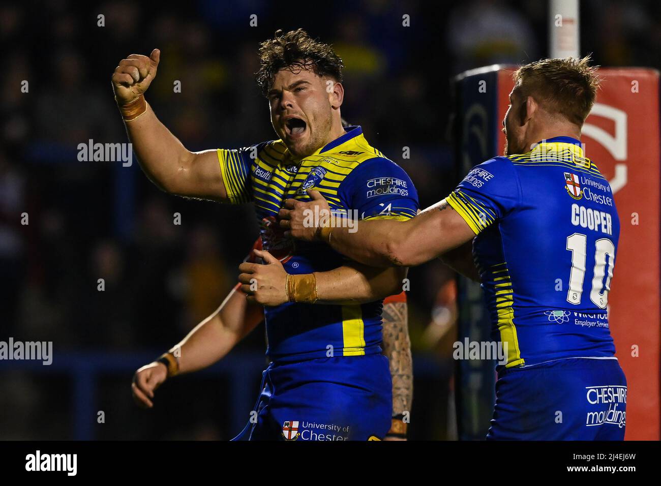 Joe Philbin #8 of Warrington Wolves celebrates his try Stock Photo - Alamy