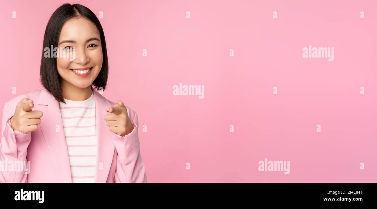 Its you, congrats. Smiling enthusiastic korean corporate lady ...