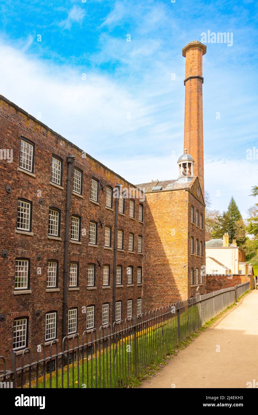 Dunham Massey red brick textile mill building and chimney Stock Photo ...